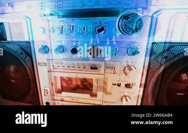 Illustration of a retro ghetto blaster with the pieces growing and forming to make the whole ...