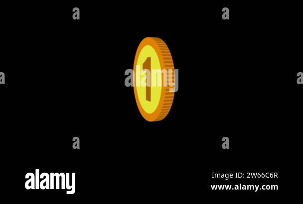 4K animation of a spinning 1 yen gold coin. A gold coin rotates on its ...