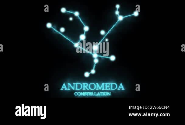 Andromeda constellation. Light rays, laser light shining blue color ...