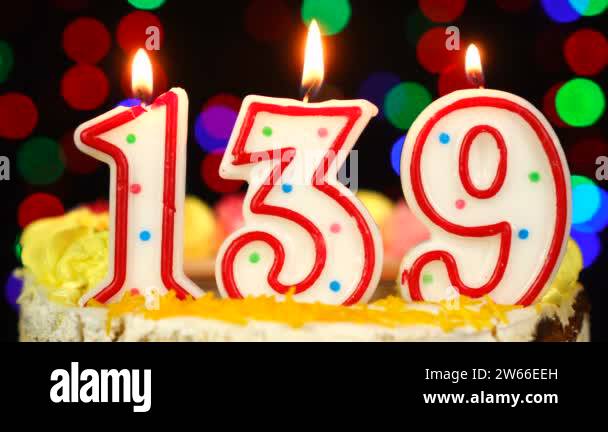 Number 139 Happy Birthday Cake With Burning Candles Topper Stock Video ...
