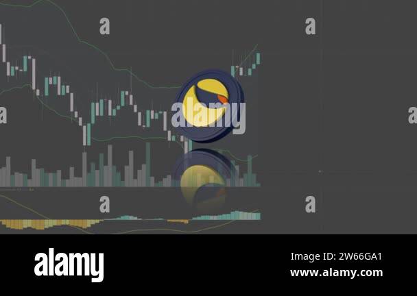 Luna terra crypto token coin symbol on the grey background of a falling ...