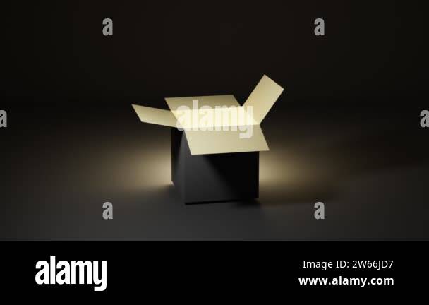 Opening magic box with golden glow and light inside. Surprise idea ...