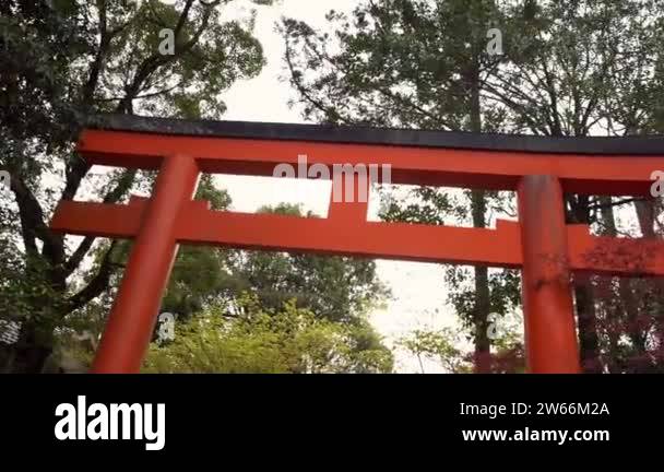 Beautiful red tori gate at Maruyama of Kyoto. Path with a japanese ...