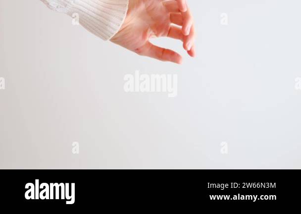 Red rose petals are falling from a woman's hand. Bottom view, white ...