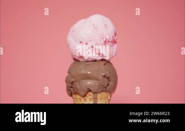 Time lapse,Melting of two flavors of ice cream on the cone. After ...
