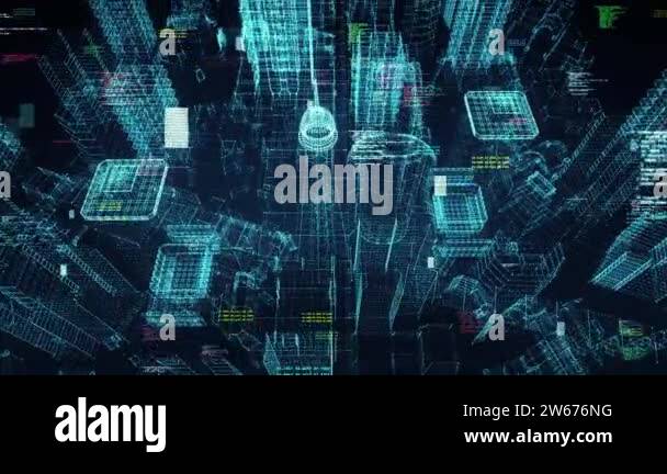 Digital high-tech style background loop animation with squares,numbers ...