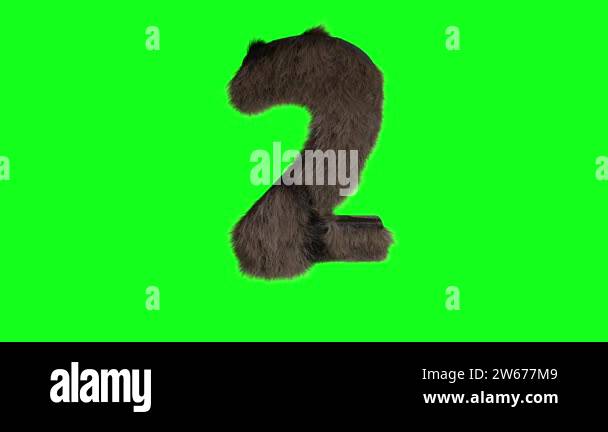 Abstract hairy number 2 two sign fluffy furry digit green screen chroma ...