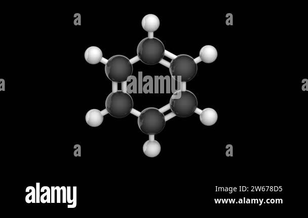 C6H6, benzol (benzene) molecule. 3D render. Seamless loop. Ball and ...