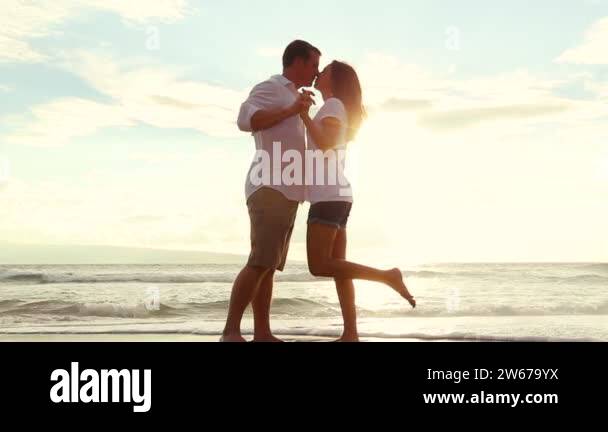 Passionate Couple Kissing in Love at Beach Sunset Stock Video Footage ...