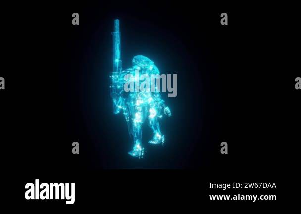 Futuristic robot machine gun turret wireframe scheme 3d render with ...