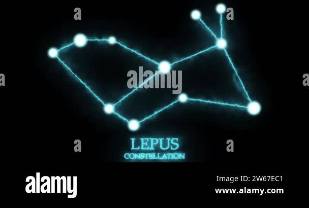 Lepus constellation. Light rays, laser light shining blue color. Stars ...