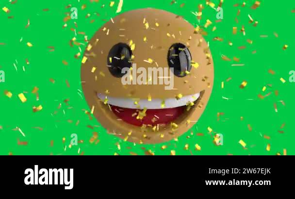Animation of confetti falling over laughing emoji emoticon icon on ...