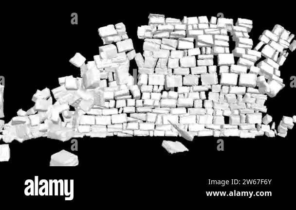 Wall explosion, destruction. 3D animation. Stonewall collapse, wall ...