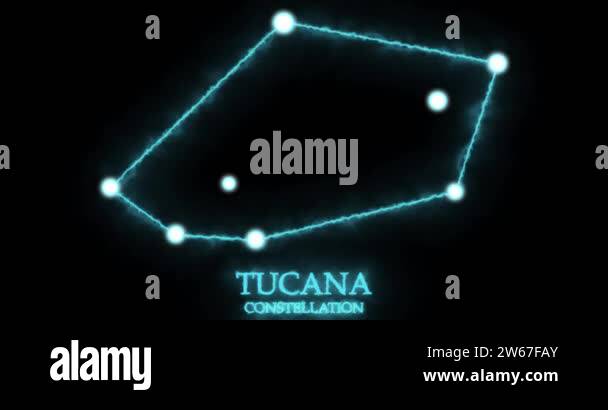 Tucana constellation. Light rays, laser light shining blue color. Stars ...