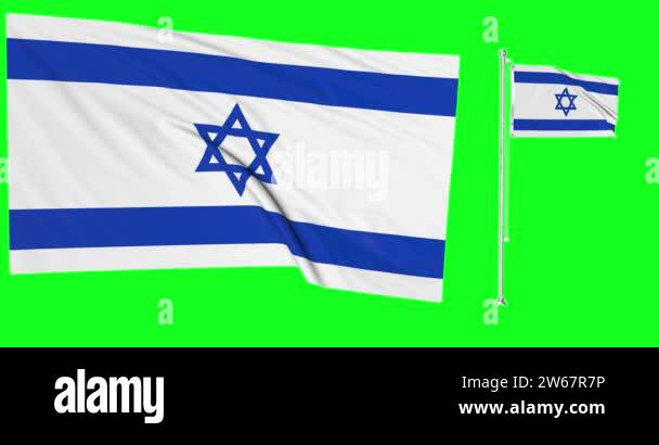Green screen Israel two flags waving israeli flagpole animation 3d ...