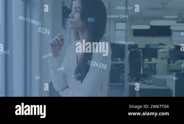 Animation of digital interface showing floating numbers with looking ... Animation of digital interface showing floating numbers with looking ...