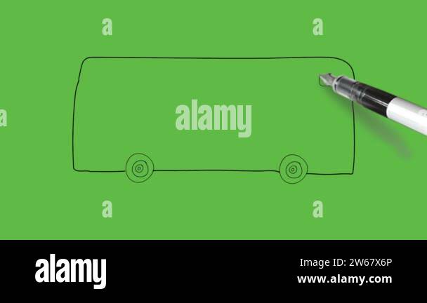 Drawing an passenger bus with black and blue color combination on ...