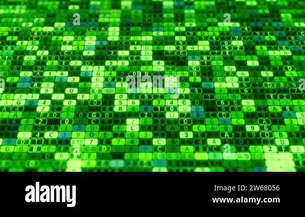 Green background of many numbers and letters. Animation. Computer ...