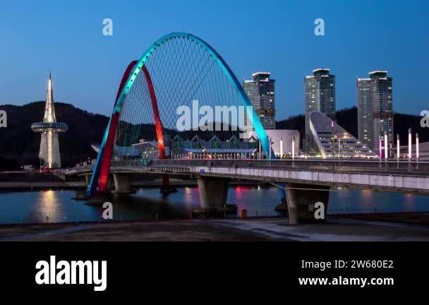 DAEJEON, KOREA Nov 14, 2016: Night scenery of Expo Bridge in Expo ...