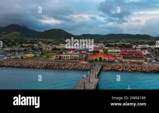 Basseterre, St. Kitts and Nevis town skyline at the port Stock Video ...