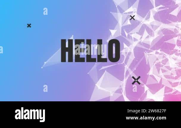 Digital animation of hello text against plexus network on blue and ...