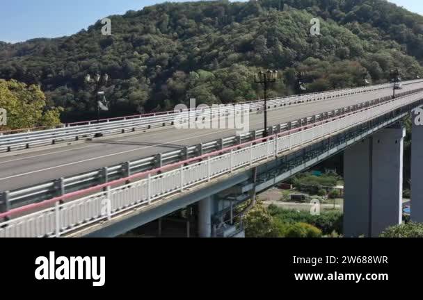 Beautiful large bridge for motorway across sea, aerial view of drone ...