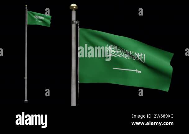 Alpha channel of Kingdom Saudi Arabia flag waving in wind. KSA banner ...