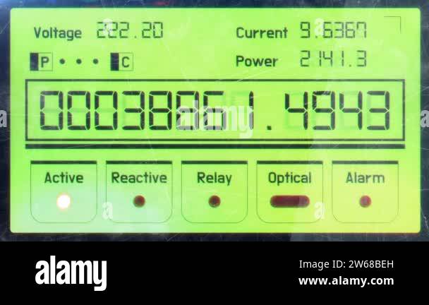 Realistic energy meter with digital screen showing electricity ...