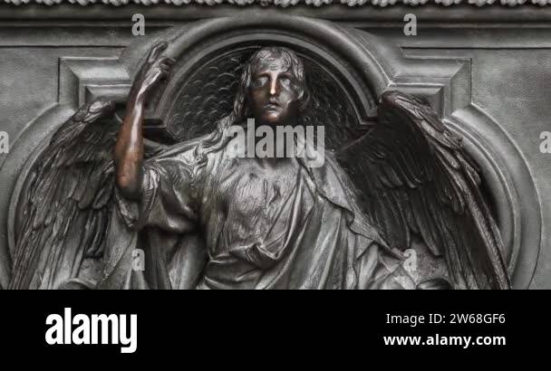 Statues of crusified Jesus and two criminal bandits filmed in close up ...