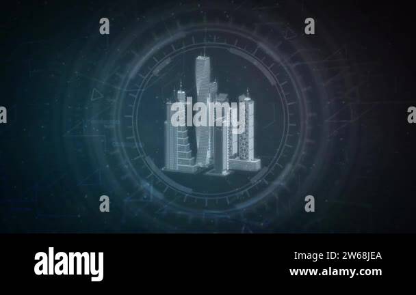 cg industry 3D animation, outlined city buildings rotating Stock Video ...