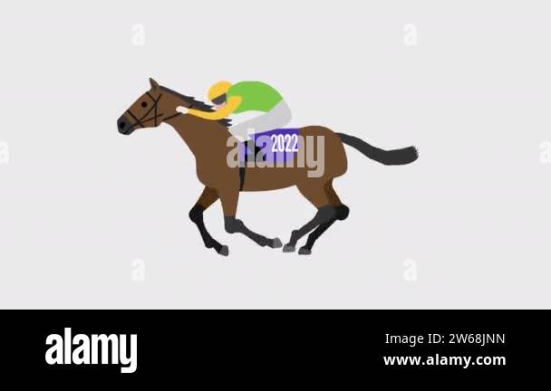 Run Race Horse and Jockey Illustration Loop Animation (4K Resolution ...