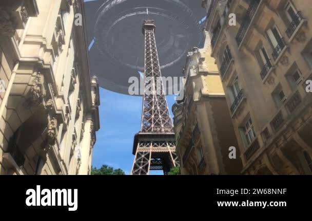 Large Flying saucer ufo over Paris and Eiffel Tower,live action footage ...