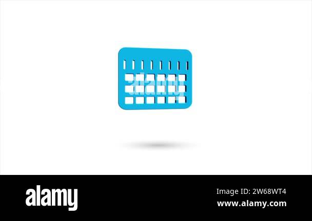 3d animated flat calendar icon with shadow isolated on white background. Rotating calendar icon ...