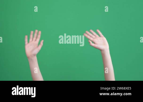 Kid hands waving saying greeting, goodbye making hand gestures on ...