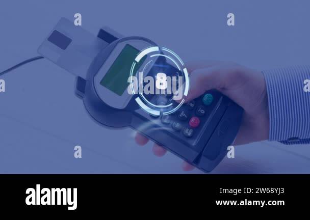 Animation of scope scanning with countdown over payment terminal ...