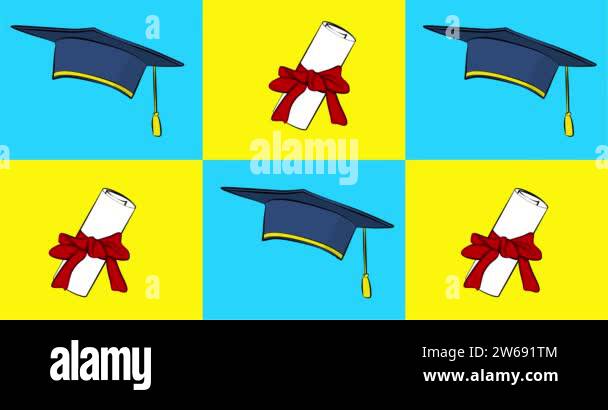 4k animated cartoon with comic book style graduation cap and diploma ...