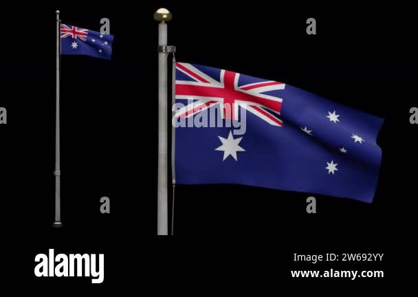 3D illustration Alpha channel of Australian flag waving in wind ...