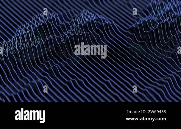 Audio blue wavefrom lines on black reflective backdrop. Abstract music ...