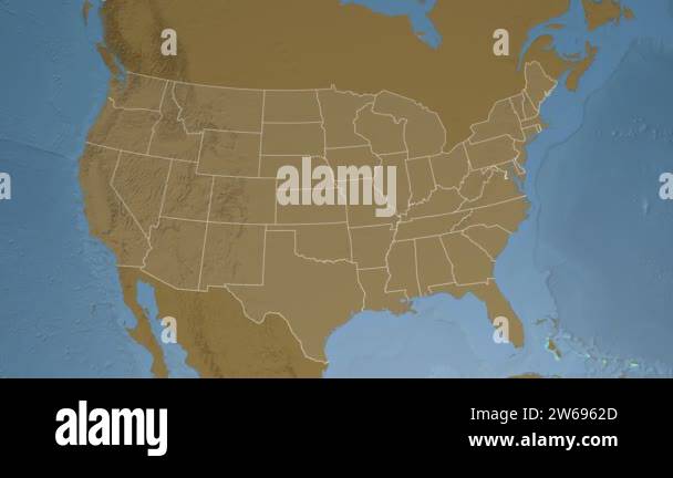 Maine state (USA) extruded on the elevation map of North America Stock ...