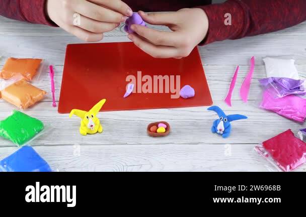 How to make an Easter bunny out of plasticine. Step by step instruction ...