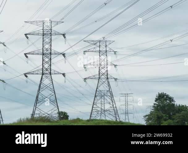 Time lapse of High voltage electric towers. Transmission power line ...