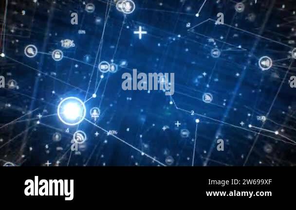 Network Icons Blue Grid Flying Through. Beautiful 3d Animation of ...