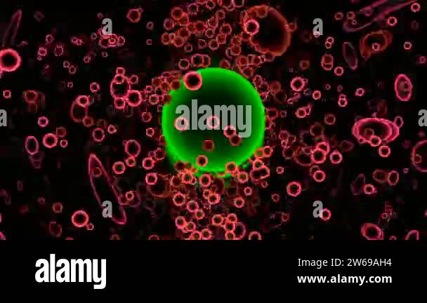 Virus cell with moving particles. Design. Abstract animation of virus ...