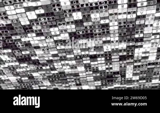Abstract Background With Monochrome Digital Numbers And Letters Randomly Blinking Seamless Loop