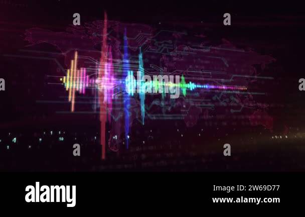 Audio spectrum voice neon sign concept, radio sound wave and disco ...