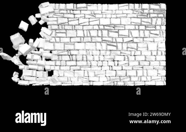 Wall explosion, destruction. 3D animation. Stonewall collapse, wall ...