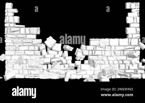 Wall explosion, destruction. 3D animation. Stonewall collapse, wall ...