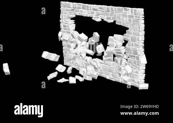 Wall explosion, destruction. 3D animation. Stonewall collapse, wall ...