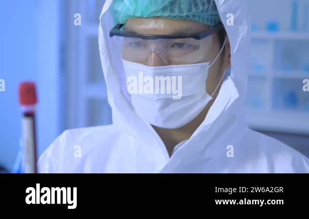 Research concept of 4k resolution. Scientists are examining the blood ...