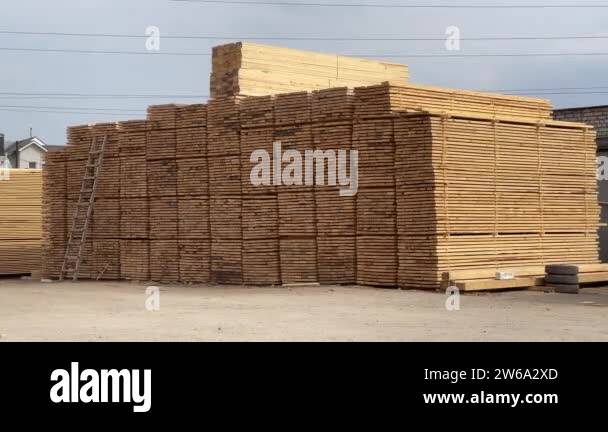 Wooden boards, lumber, industrial wood, timber. Pine wood timber stack ...